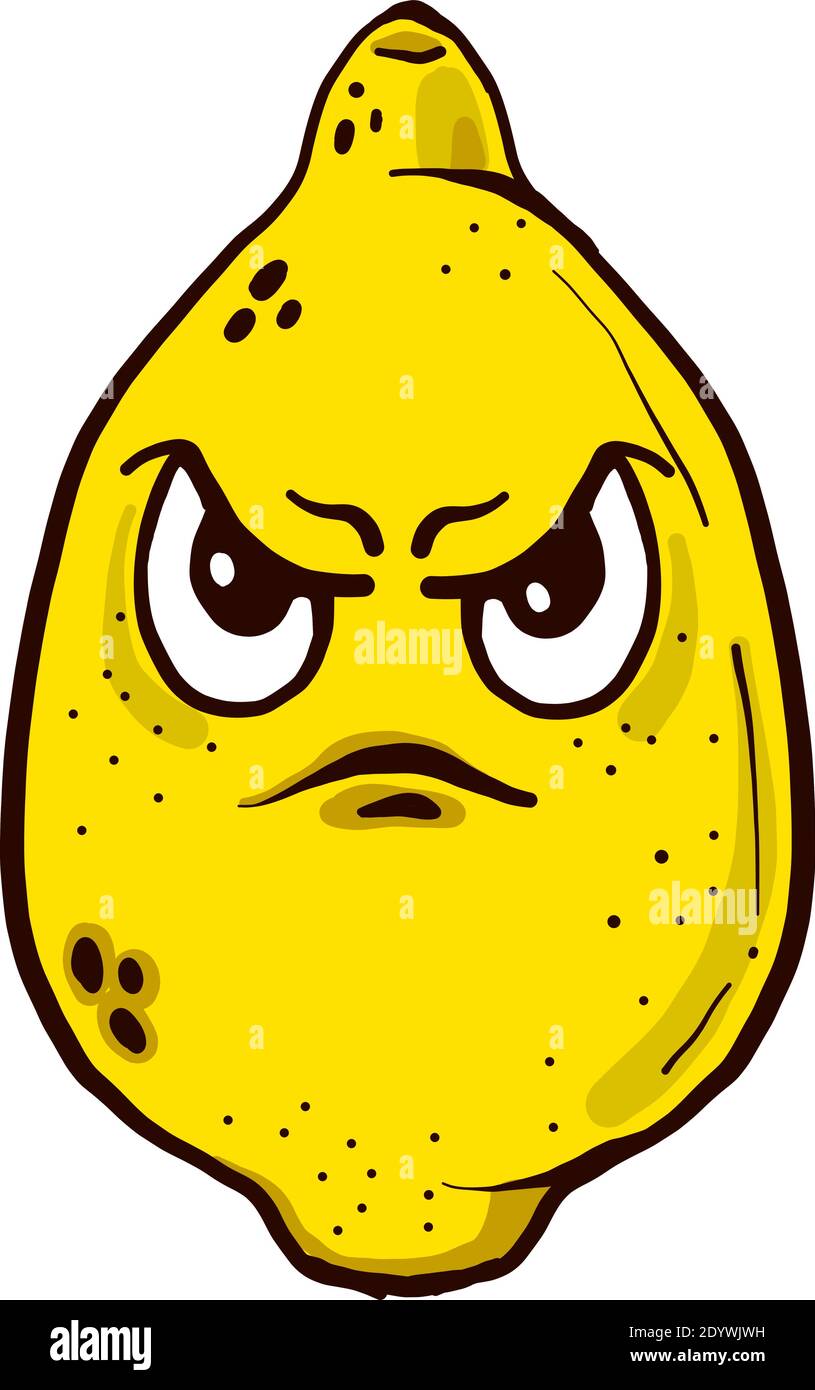 Angry yellow lemon, illustration, vector on a white background Stock ...