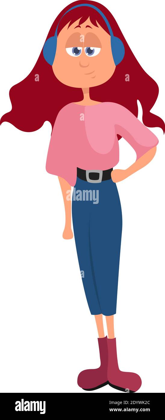 Girl with a pink jumper, illustration, vector on a white background ...