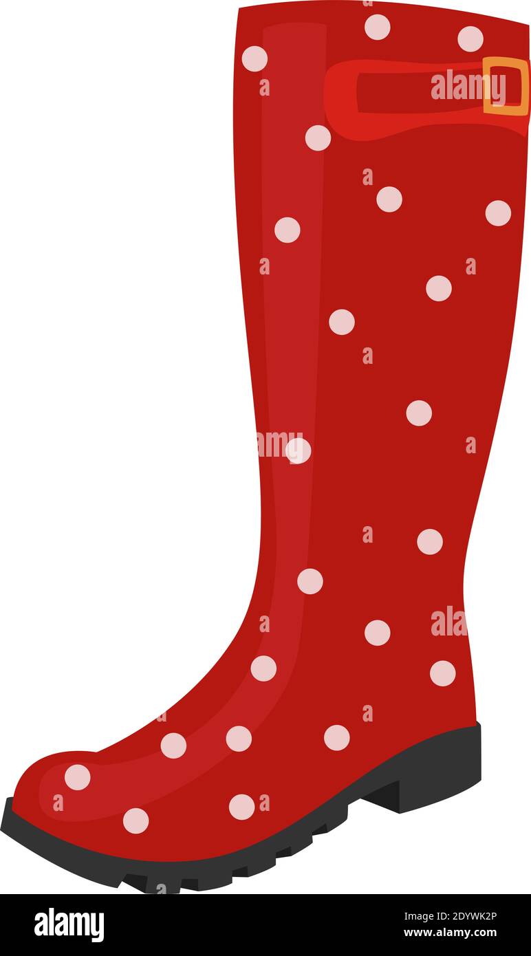 Red dotted boots, illustration, vector on a white background Stock ...
