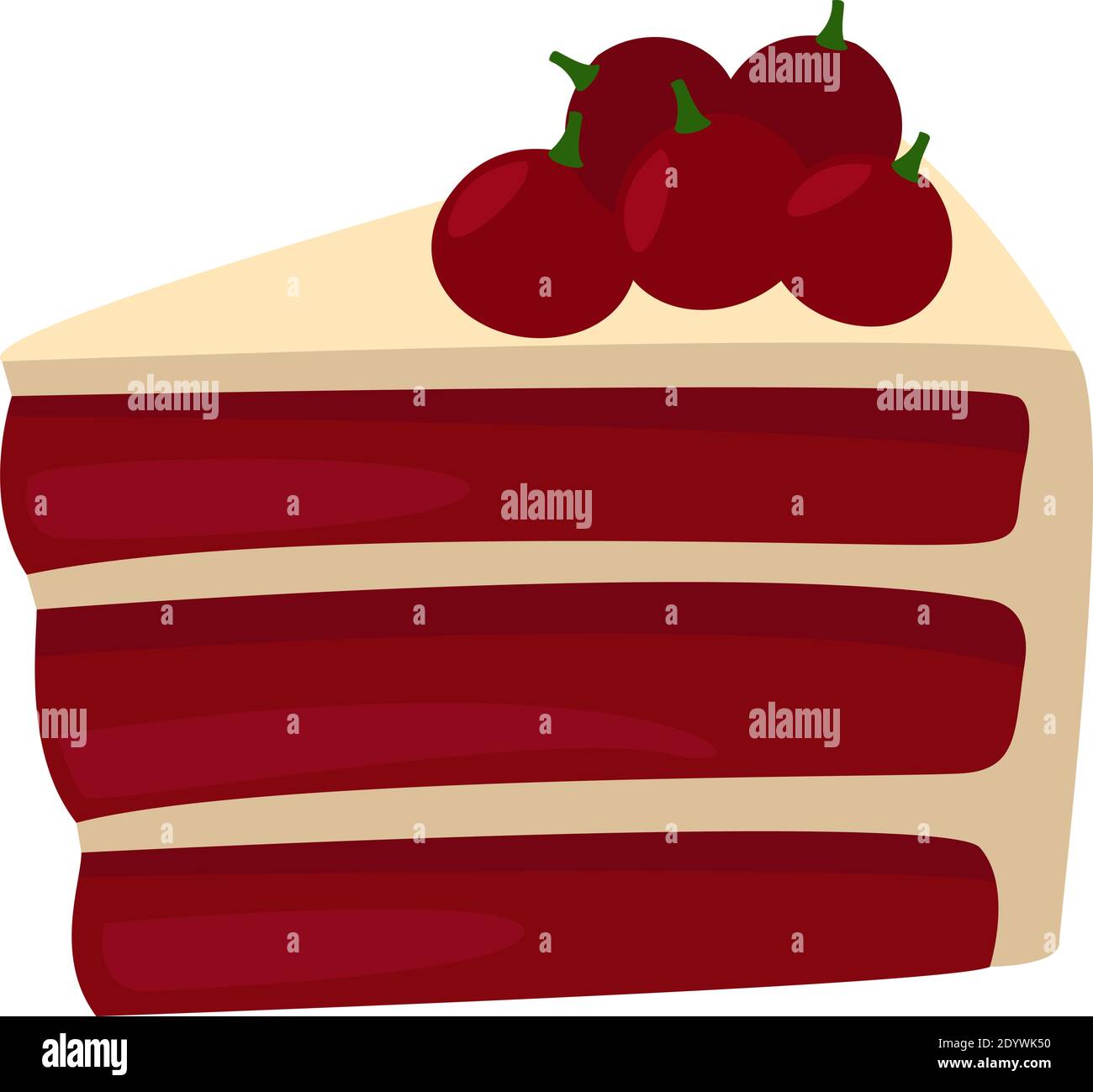 One slice of red velvet cake, illustration, vector on a white ...
