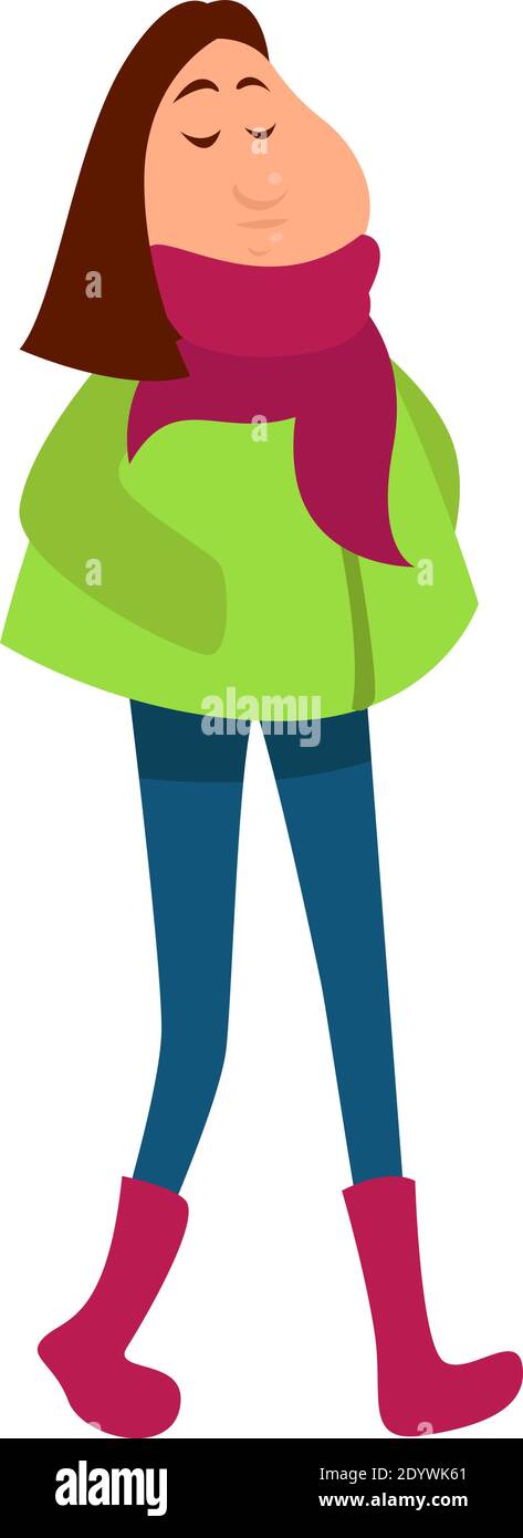 Girl with a pink scarf, illustration, vector on a white background ...