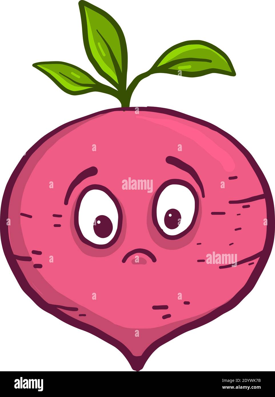 Sad pink radish, illustration, vector on a white background Stock ...