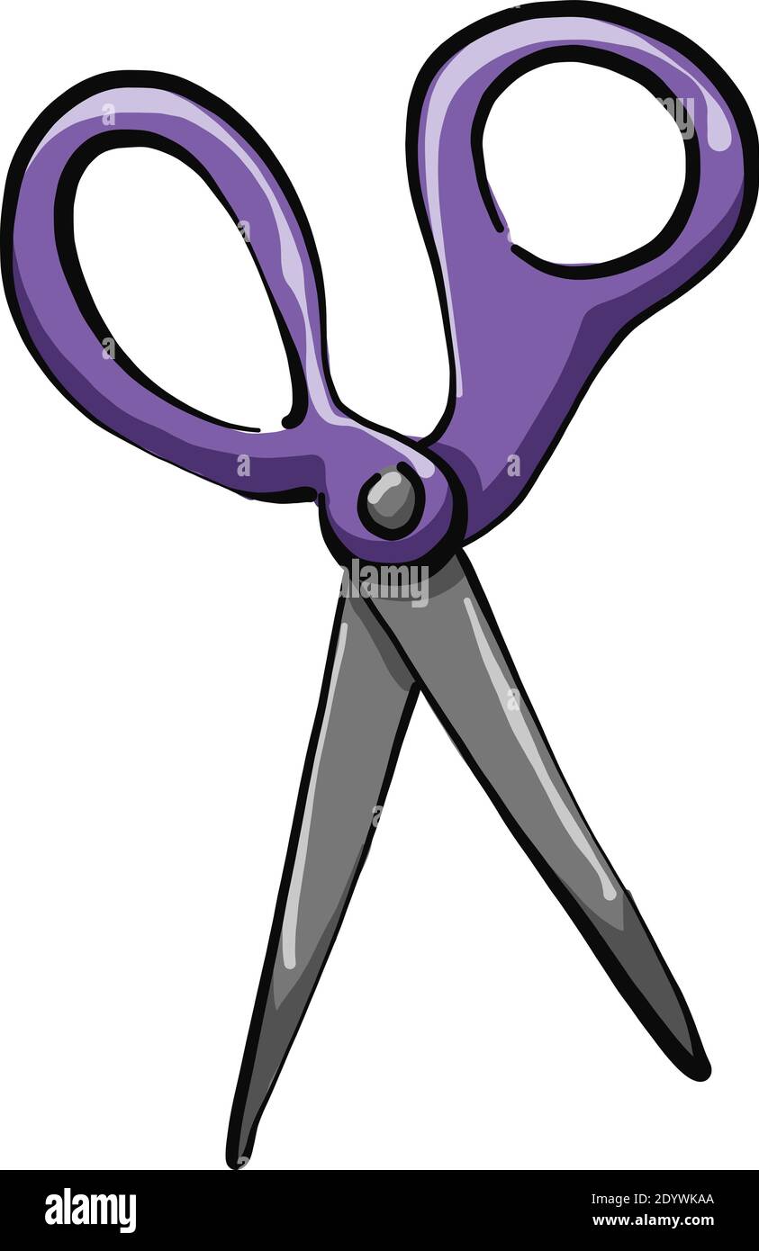 Purple scissors, illustration, vector on a white background Stock ...