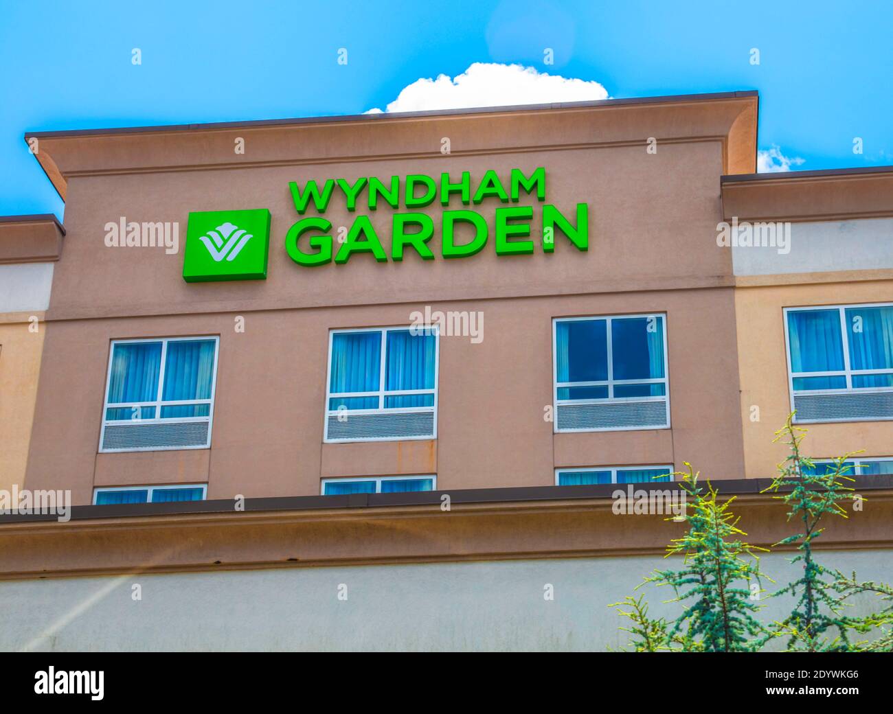 Gwinnett, County USA - 05 31 20: Wyndham Garden hotel building sign and ...