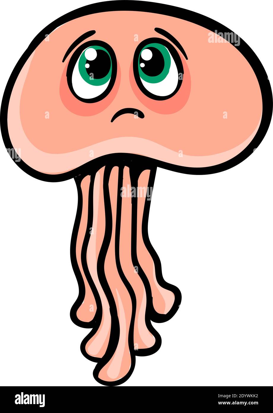 Sad pink jellyfish, illustration, vector on a white background Stock ...