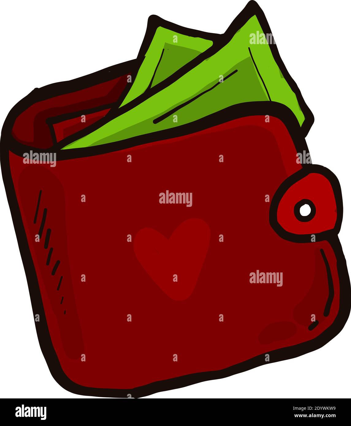 Red wallet full of money, illustration, vector on a white background ...