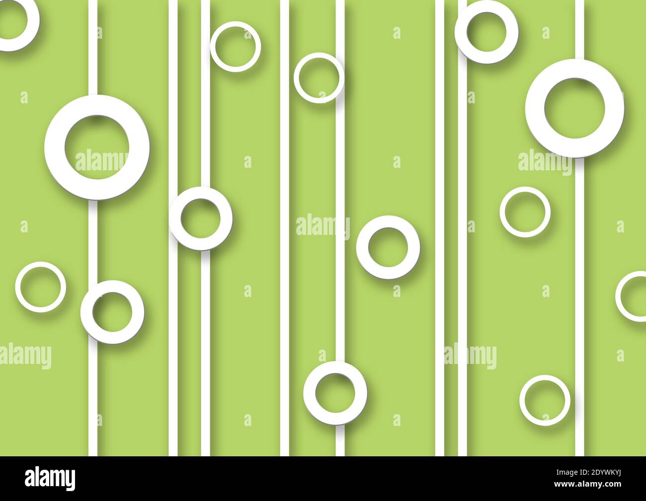 3d illustration, green background, white rings, white vertical lines ...