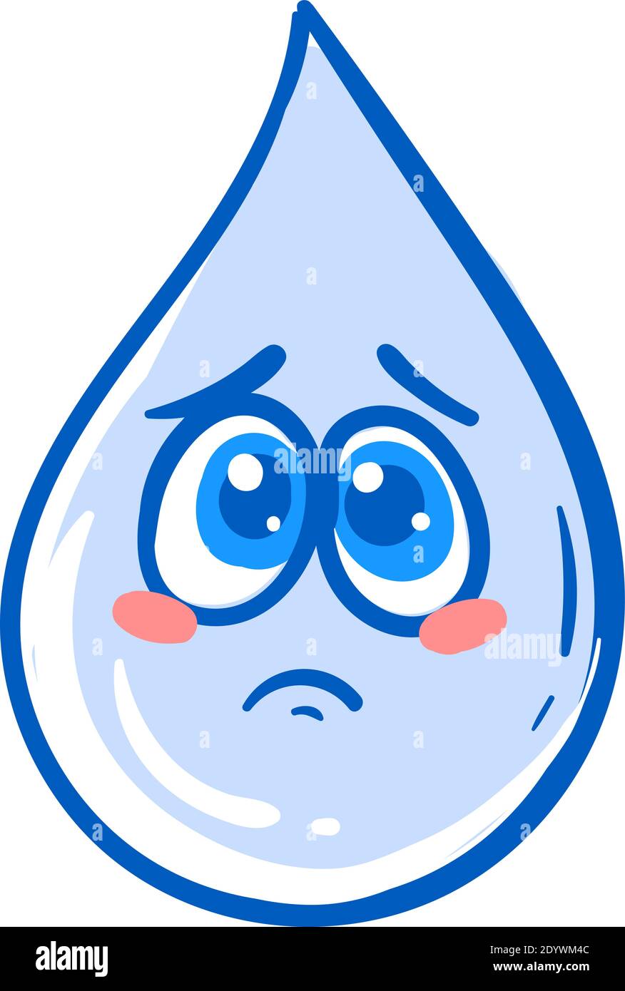 Sad little water drop, illustration, vector on a white background Stock ...