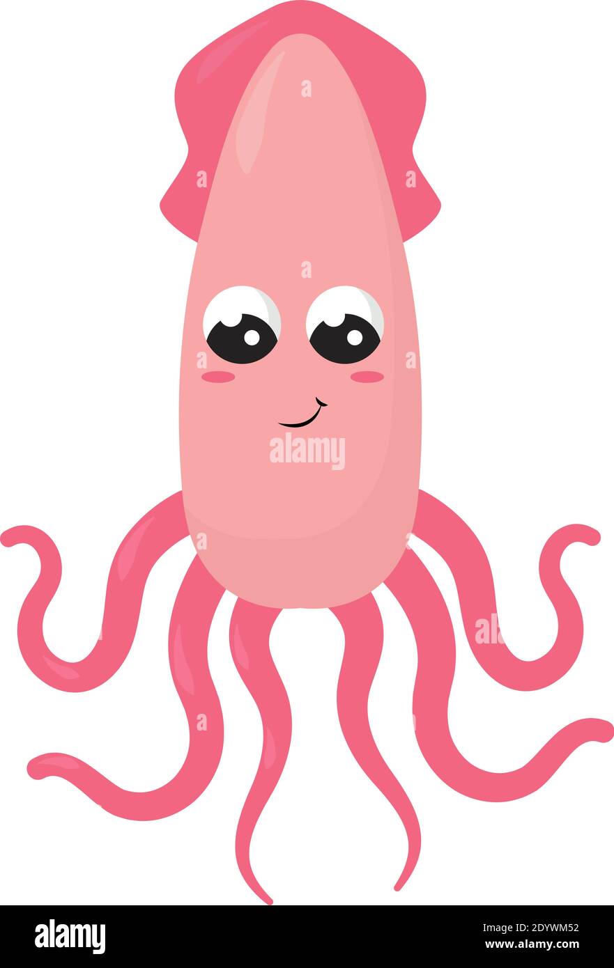 Cute pink squid, illustration, vector on a white background Stock ...