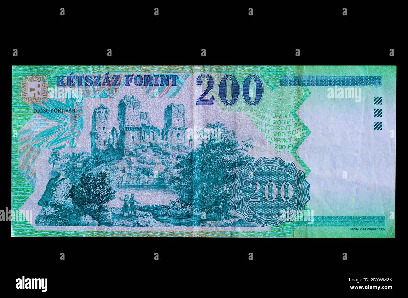 Hungary, 200 Forint banknote, backside. Castle Diosgyor. In use 1998 ...