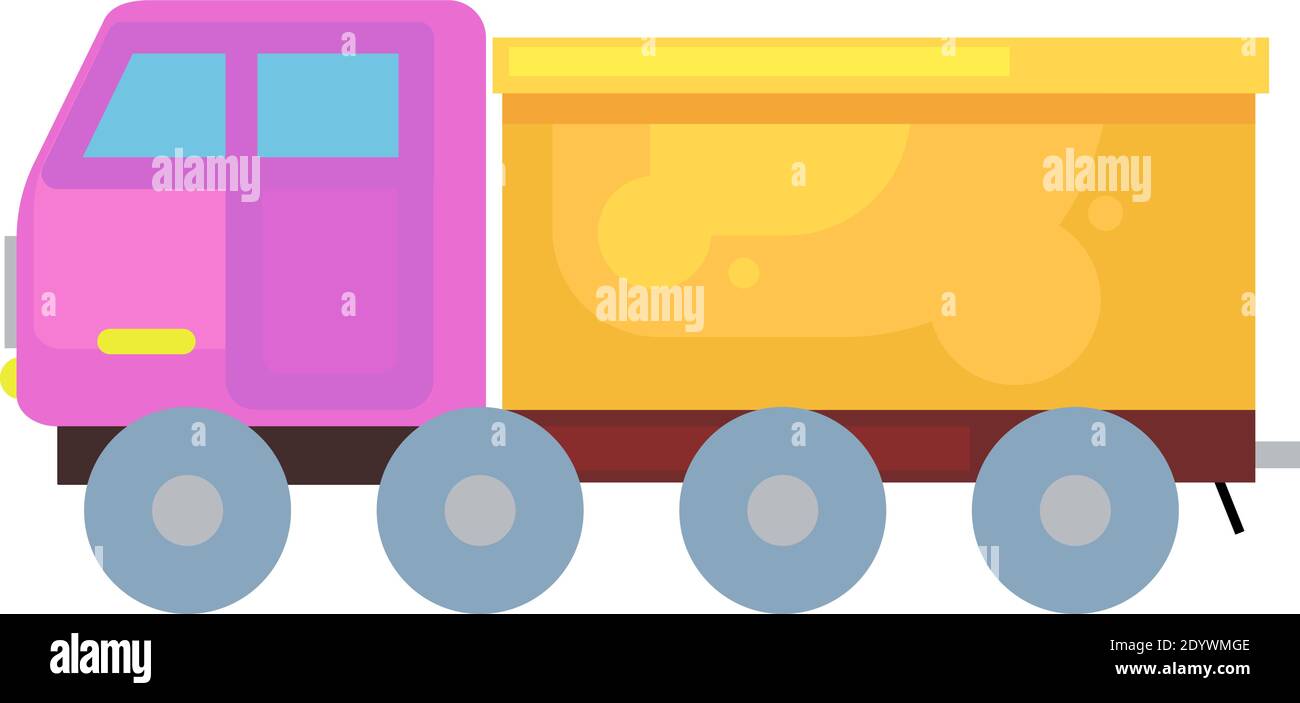 Pink and yellow toy truck, illustration, vector on a white background ...