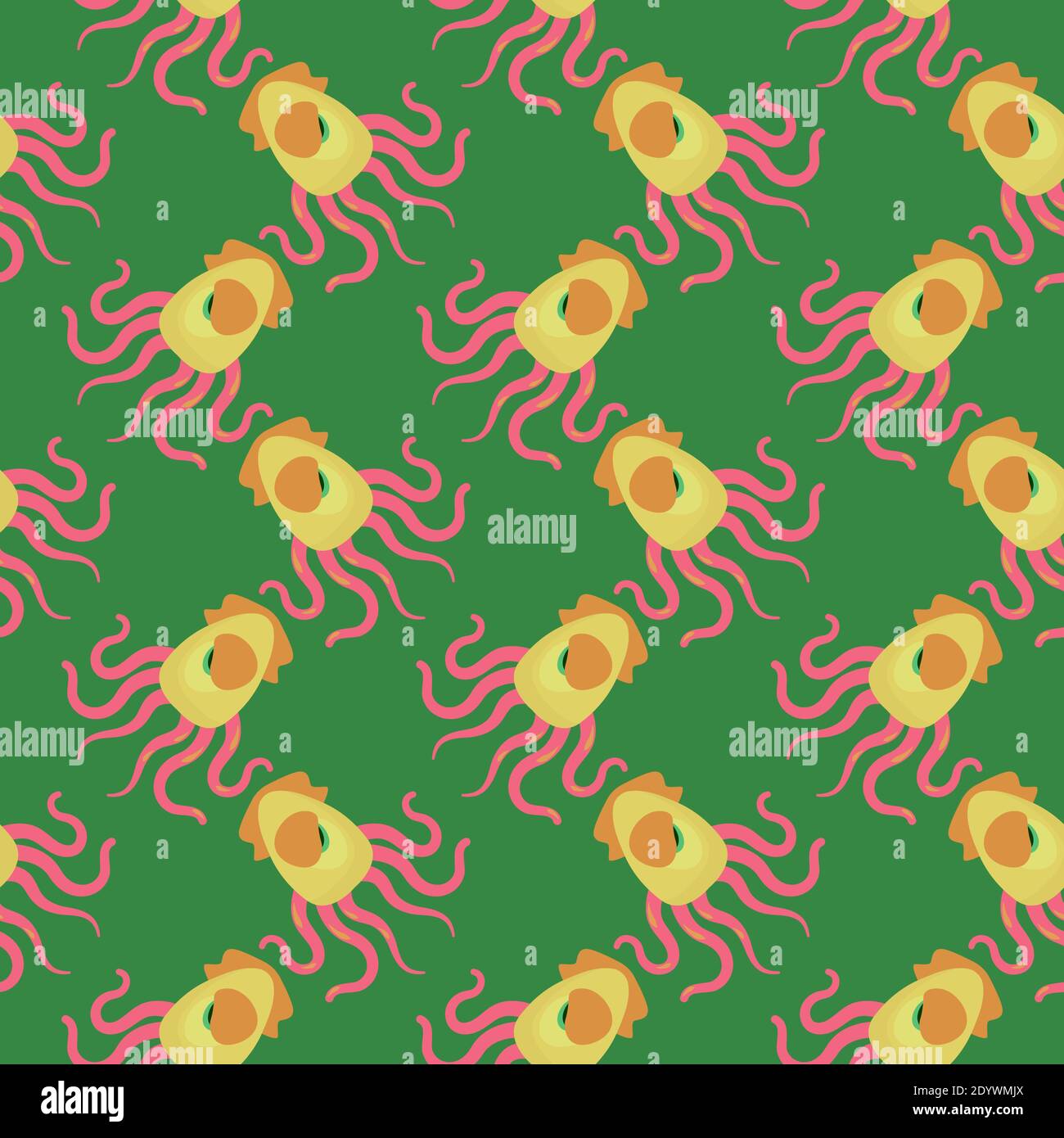 Scary squid,seamless pattern on green background Stock Vector Image ...