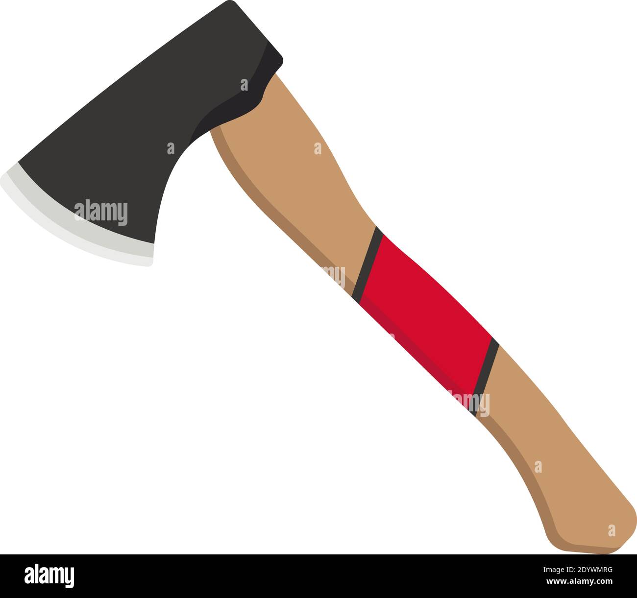 Axe with a red stripe on its handle, illustration, vector on a white ...