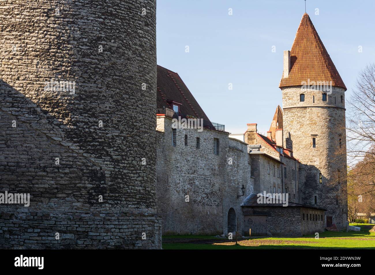Medieval town walls of Old town in Tallinn Estonia Stock Photo - Alamy