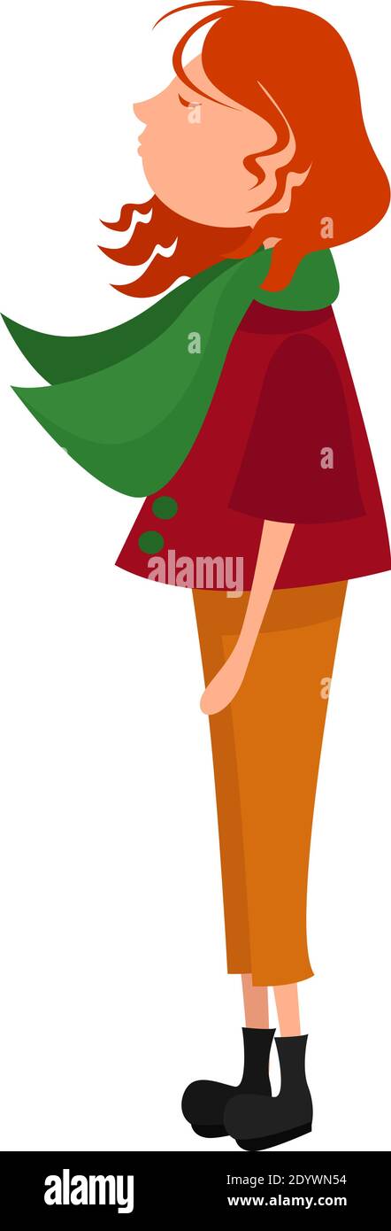 Girl standing in a warm wind, illustration, vector on a white ...