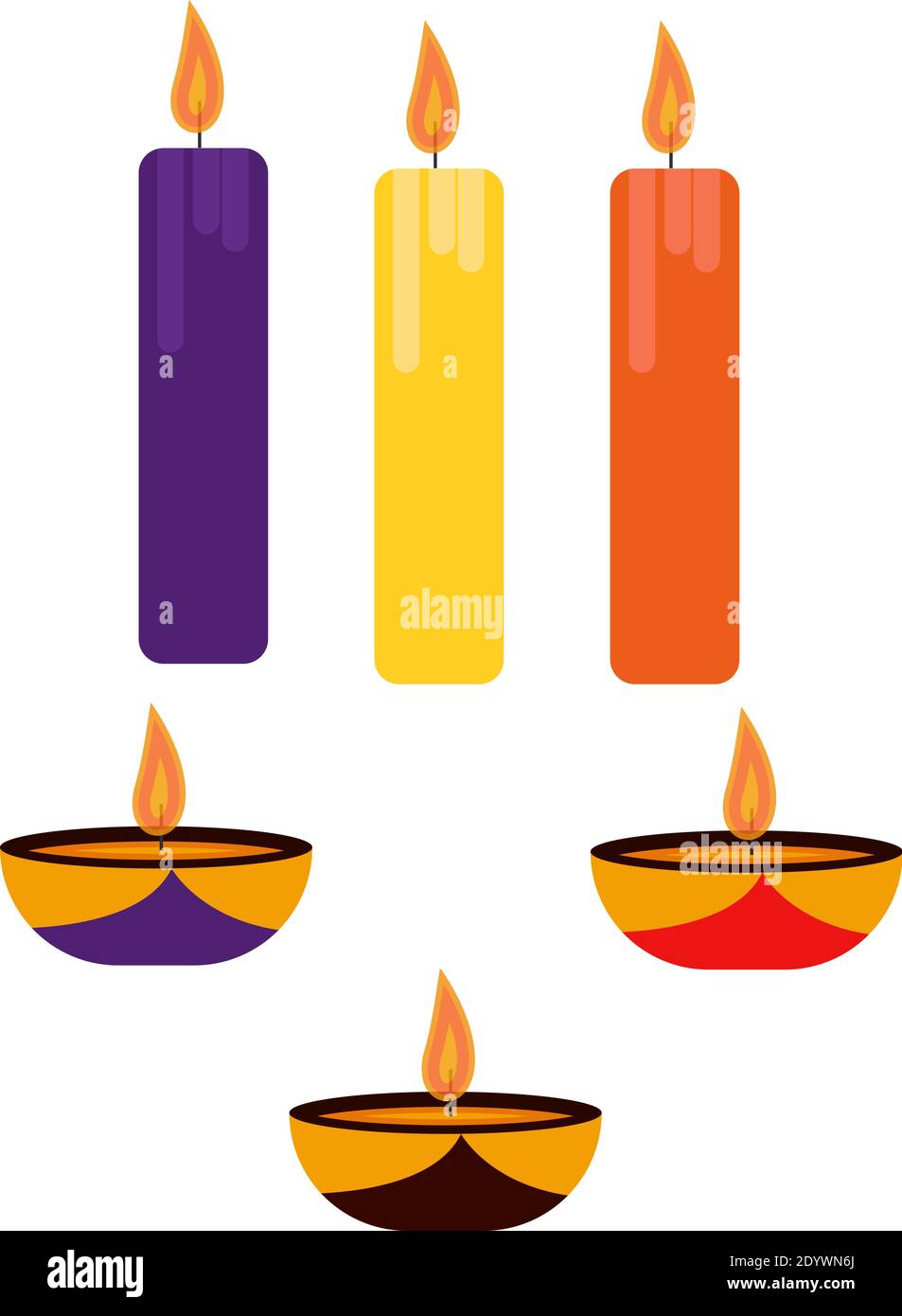 Three colorful candles, illustration, vector on a white background ...