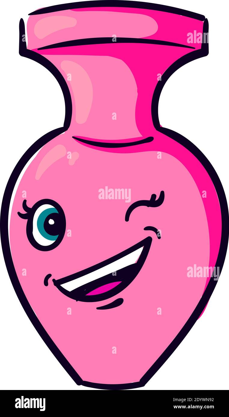 Winking pink vase, illustration, vector on a white background Stock ...