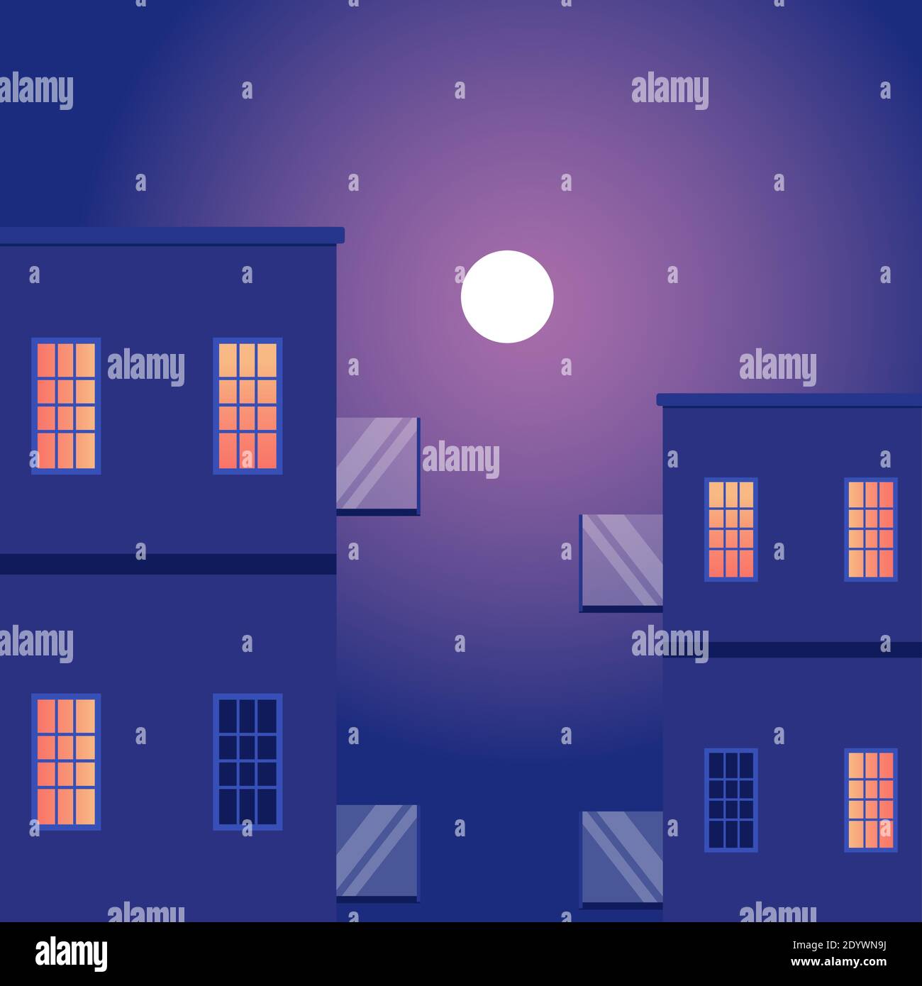 Buildings at night, illustration, vector on a white background Stock ...