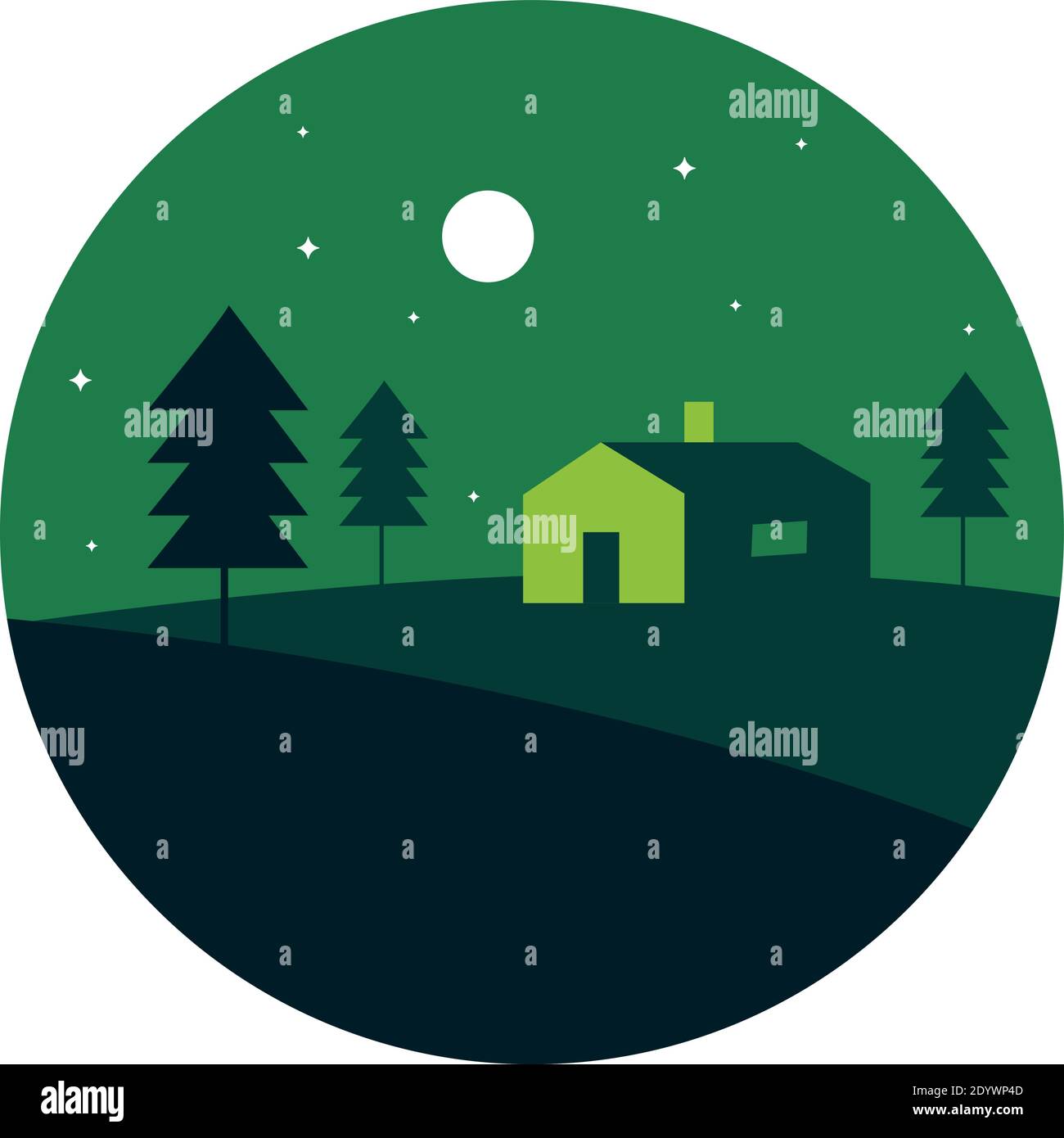 House in the night, illustration, vector on a white background Stock ...