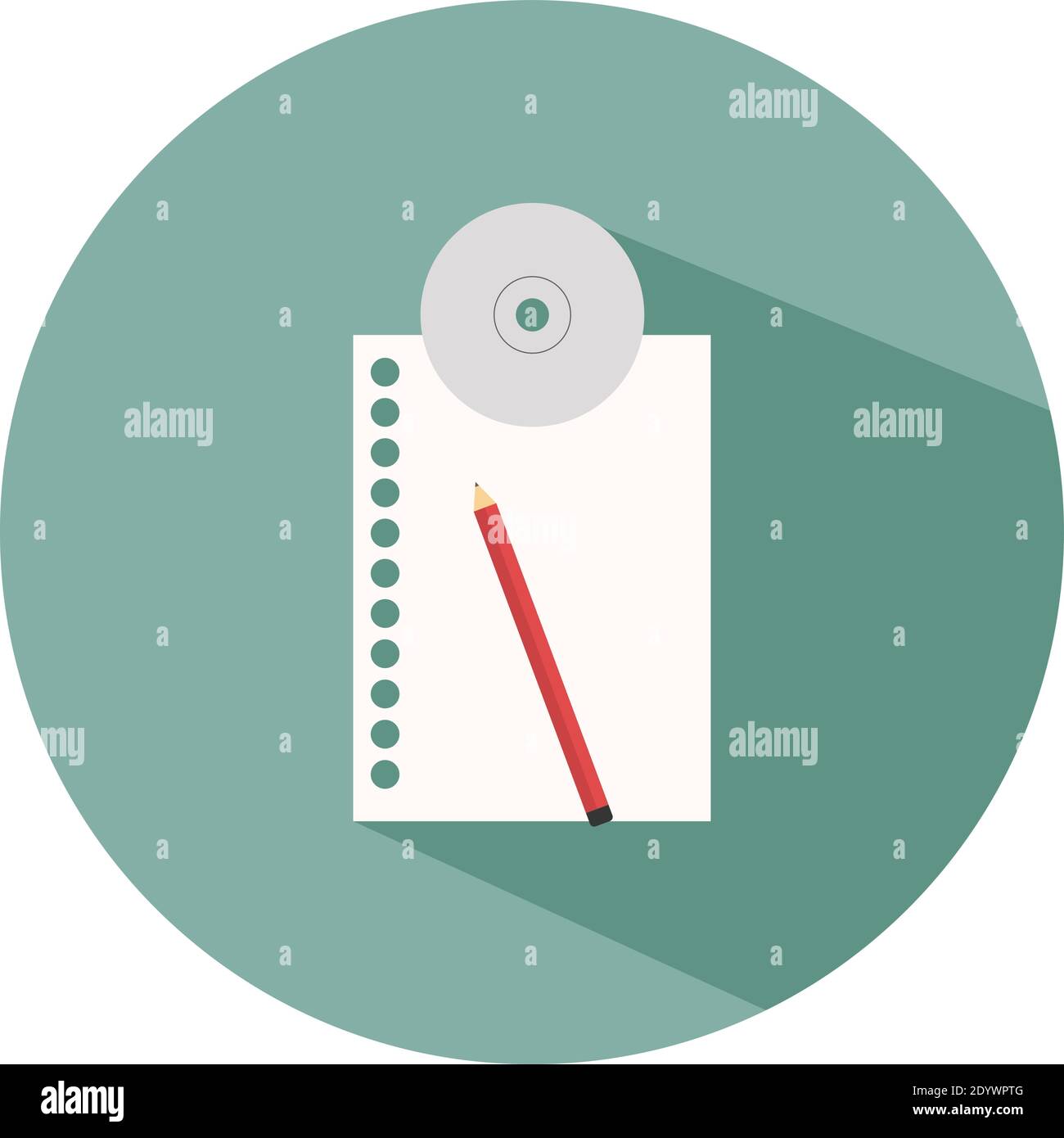 Paper, pencil and CD, illustration, vector on a white background Stock ...