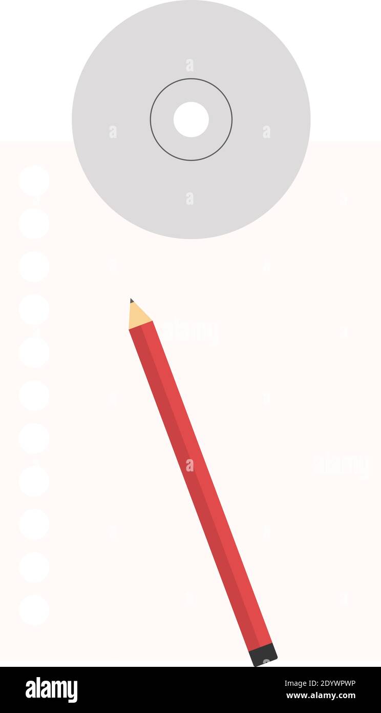 Paper, pencil and CD, illustration, vector on a white background Stock ...