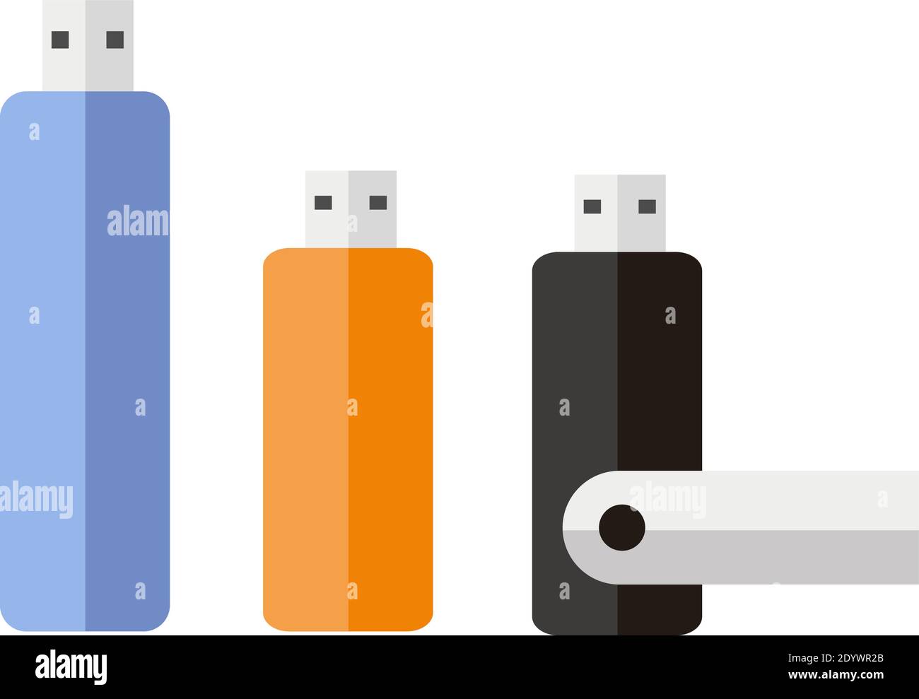 Three pen drives, illustration, vector on a white background Stock ...