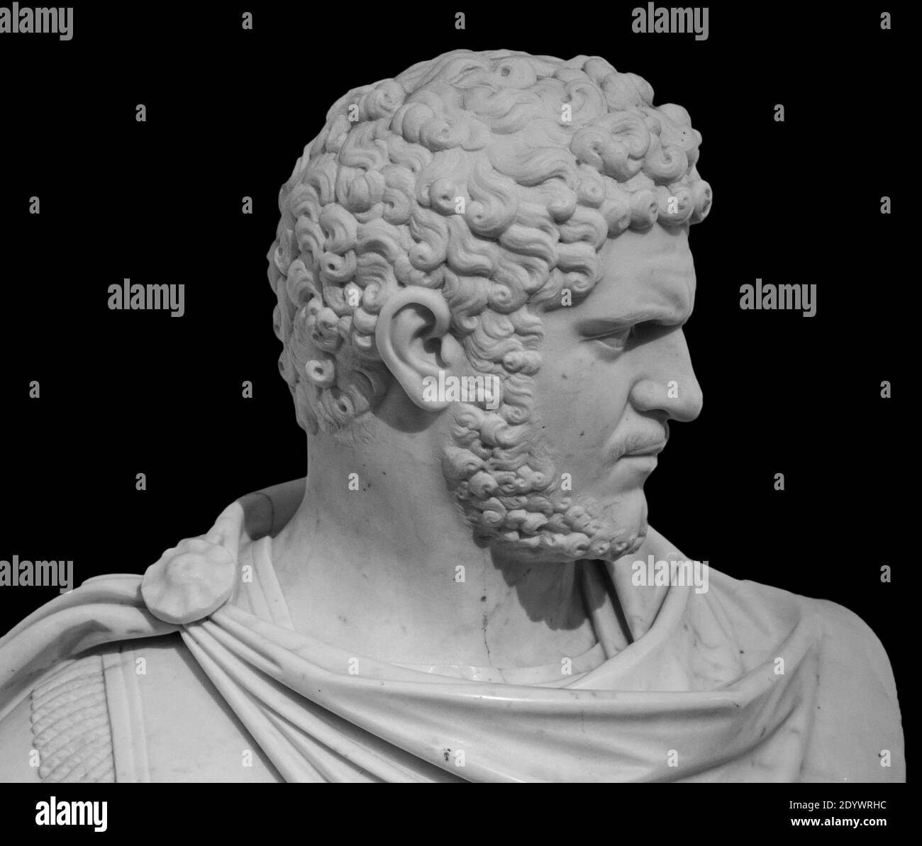 Head and shoulders detail of the ancient man with beard sculpture ...