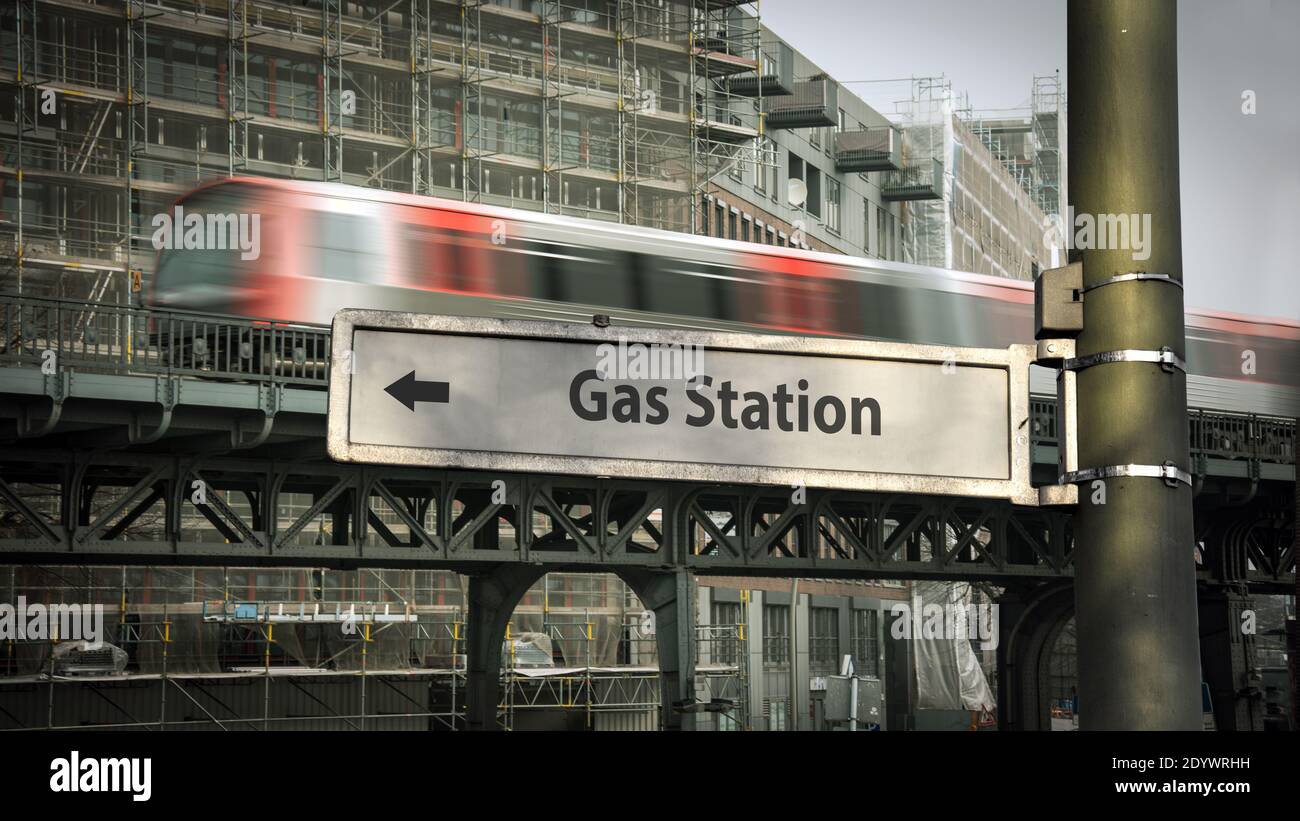 Street Sign the Direction Way to Gas Station Stock Photo - Alamy