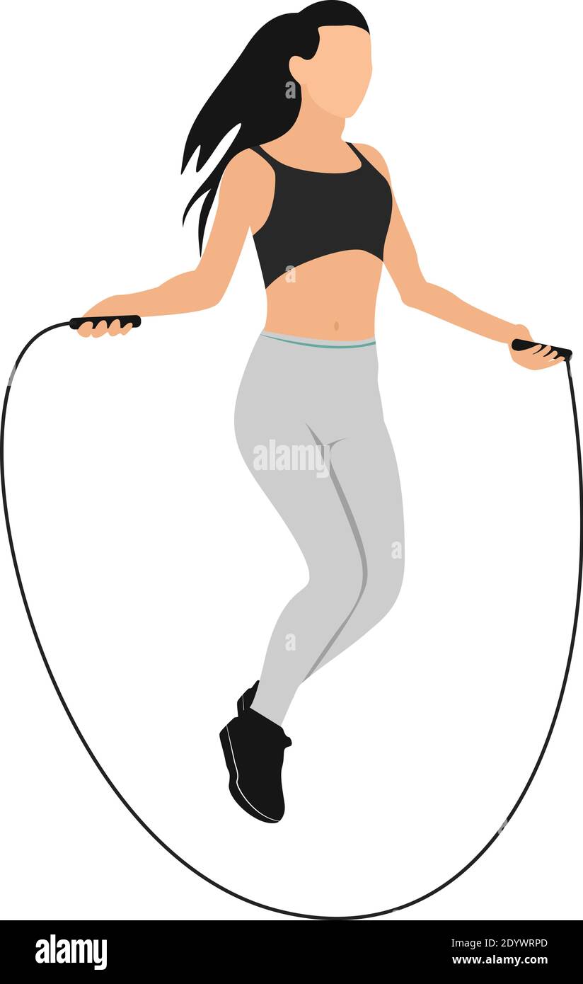 Girl skipping rope, illustration, vector on a white background Stock ...
