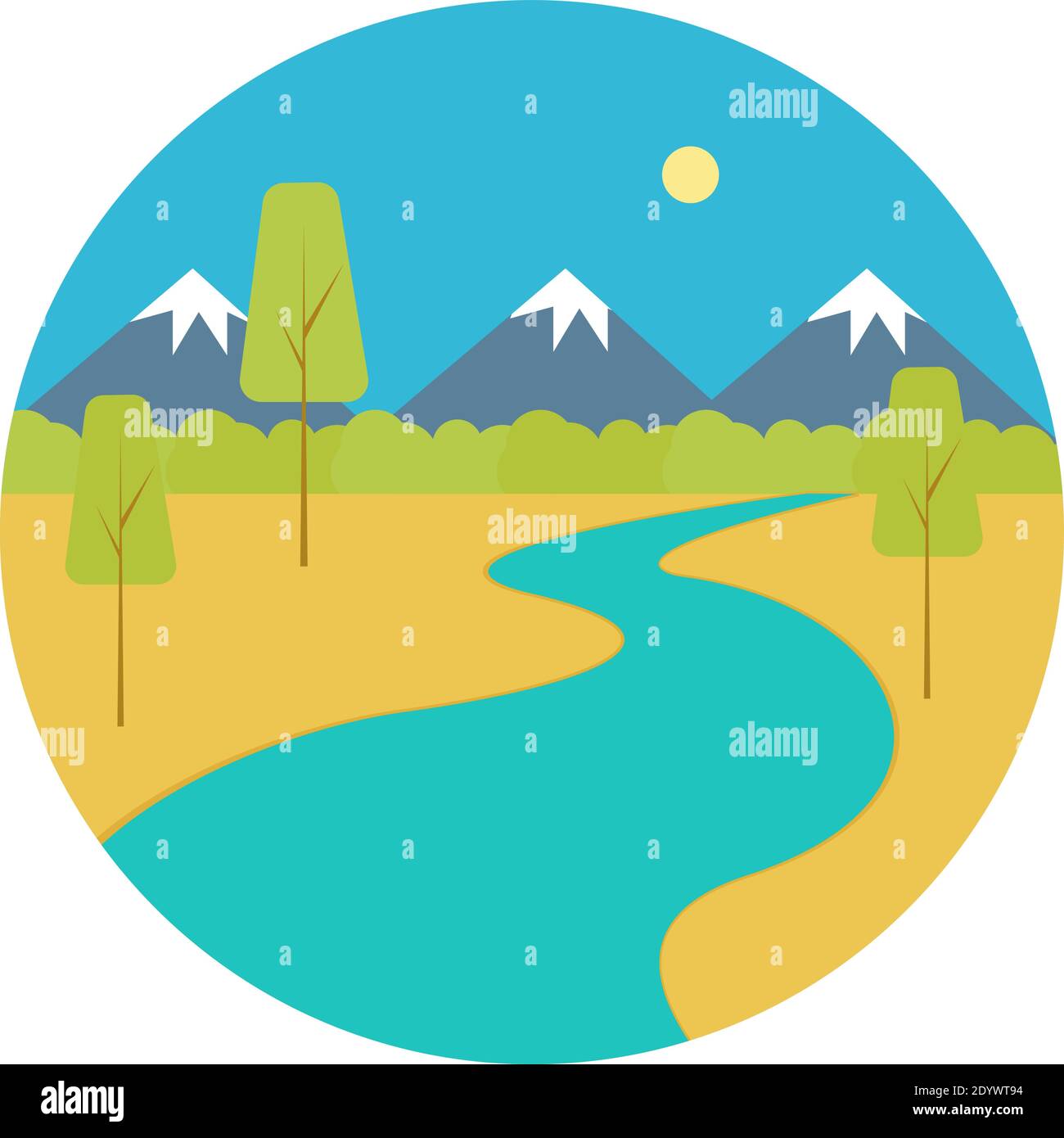 How to draw a hill river landscape Cut Out Stock Images & Pictures - Alamy