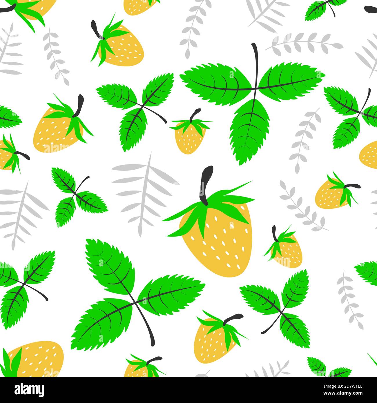 Seamless pattern with berries, flowers and strawberry leaves on white ...