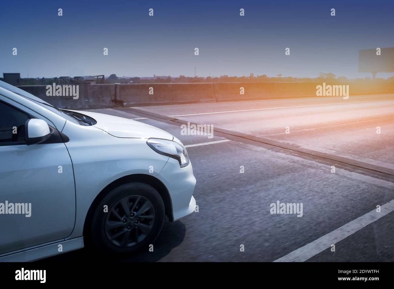 car driving on high way road see sky view and copy spec on bottom of ...