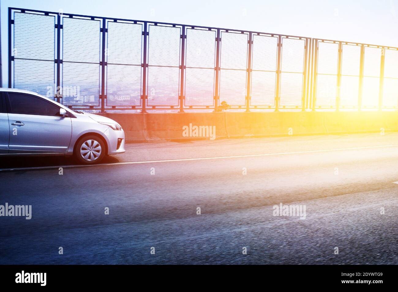 car driving on high way road see sky view and copy spec on bottom of ...