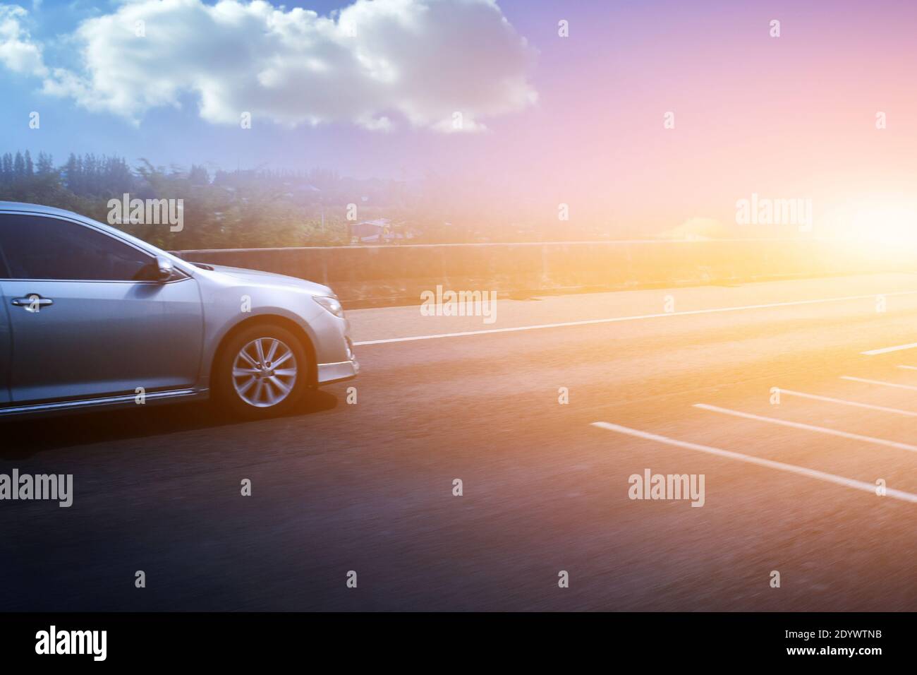 Car driving on high way road,Transportation and technology concept ...