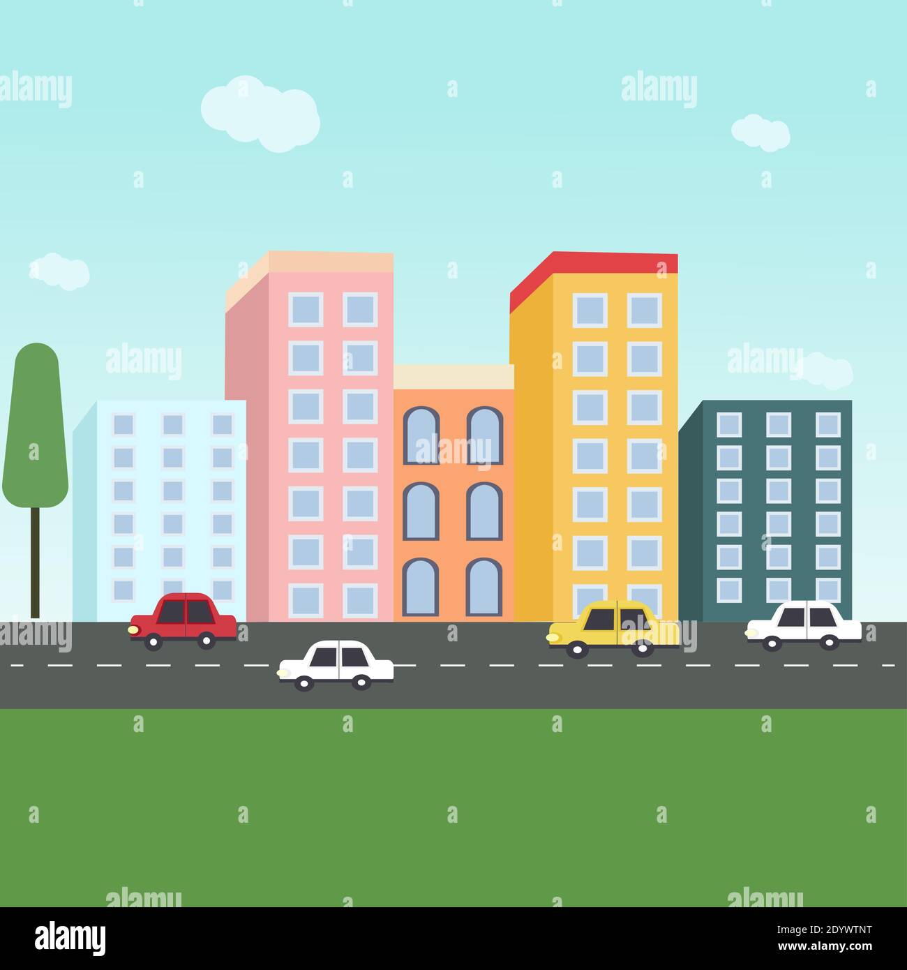 Roadside city, illustration, vector on a white background Stock Vector ...