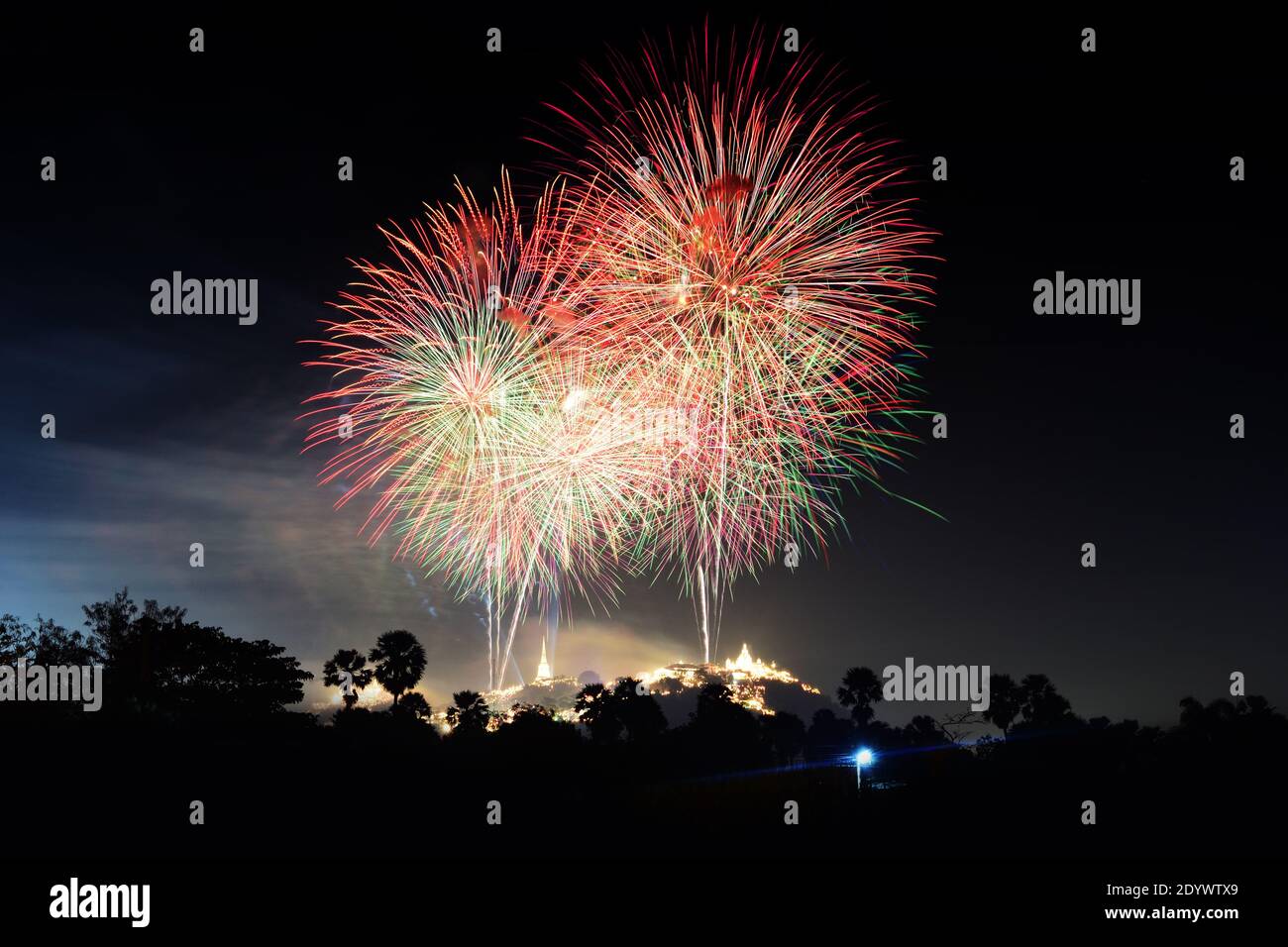 Fireworks and fireworks in celebration of New Year's Day Stock Photo ...