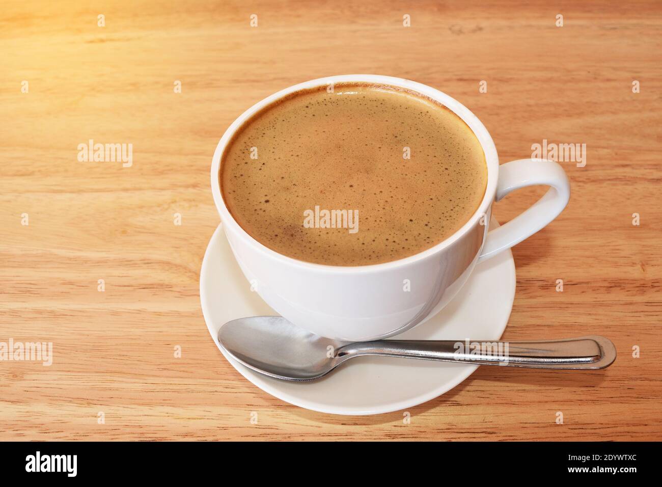 coffee milk Latte with beans on wooden table for coffee shop concept ...