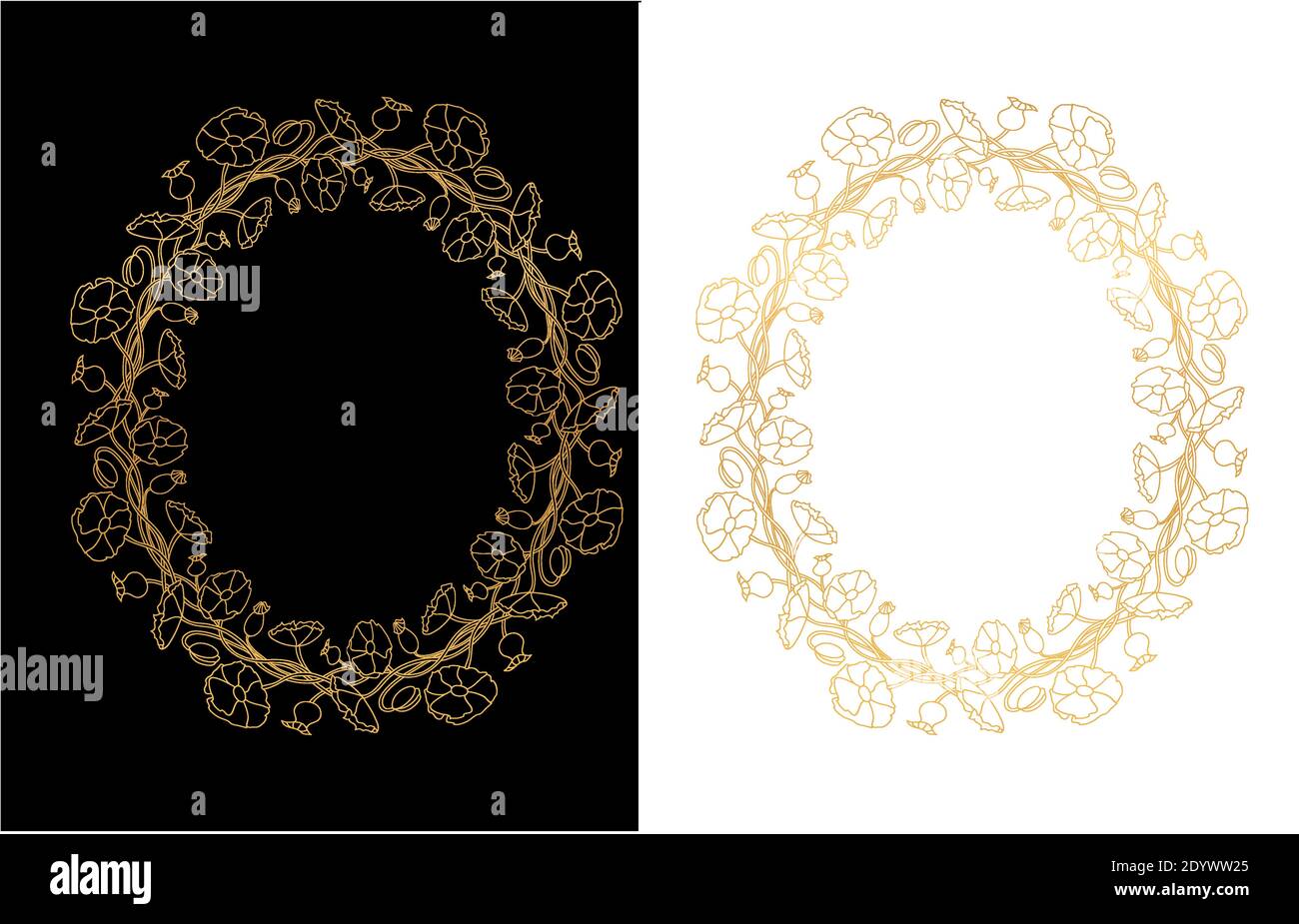 Decorative gold wreath with floral motifs. Summer gold frame with ...