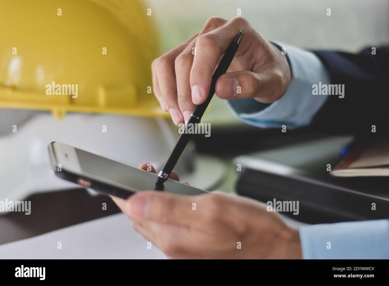 Close up businessman using mobile smart phone business communication ...