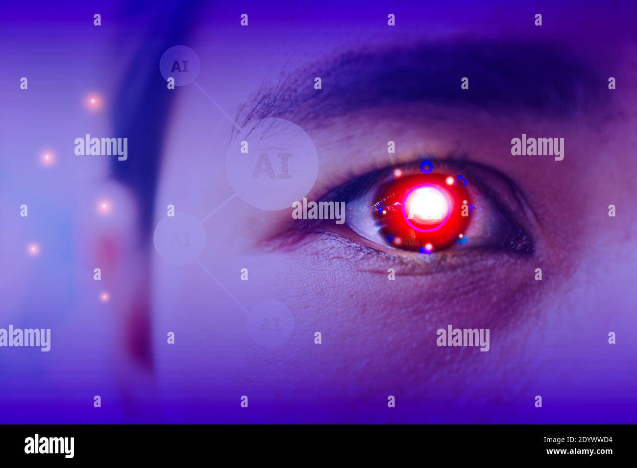 Close up in the Eye AI technology control system ,Eye scan AI Stock ...