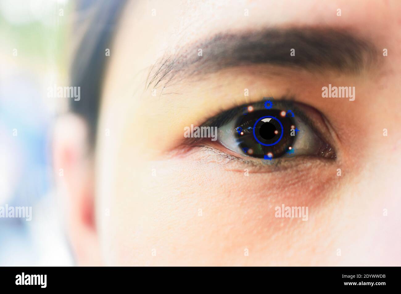 Close up in the Eye AI technology control system ,Eye scan AI Stock ...