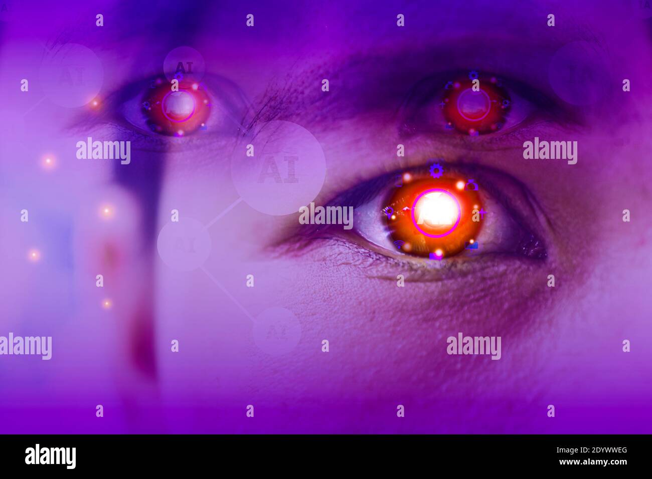 Close up in the Eye AI technology control system ,Eye scan AI Stock ...