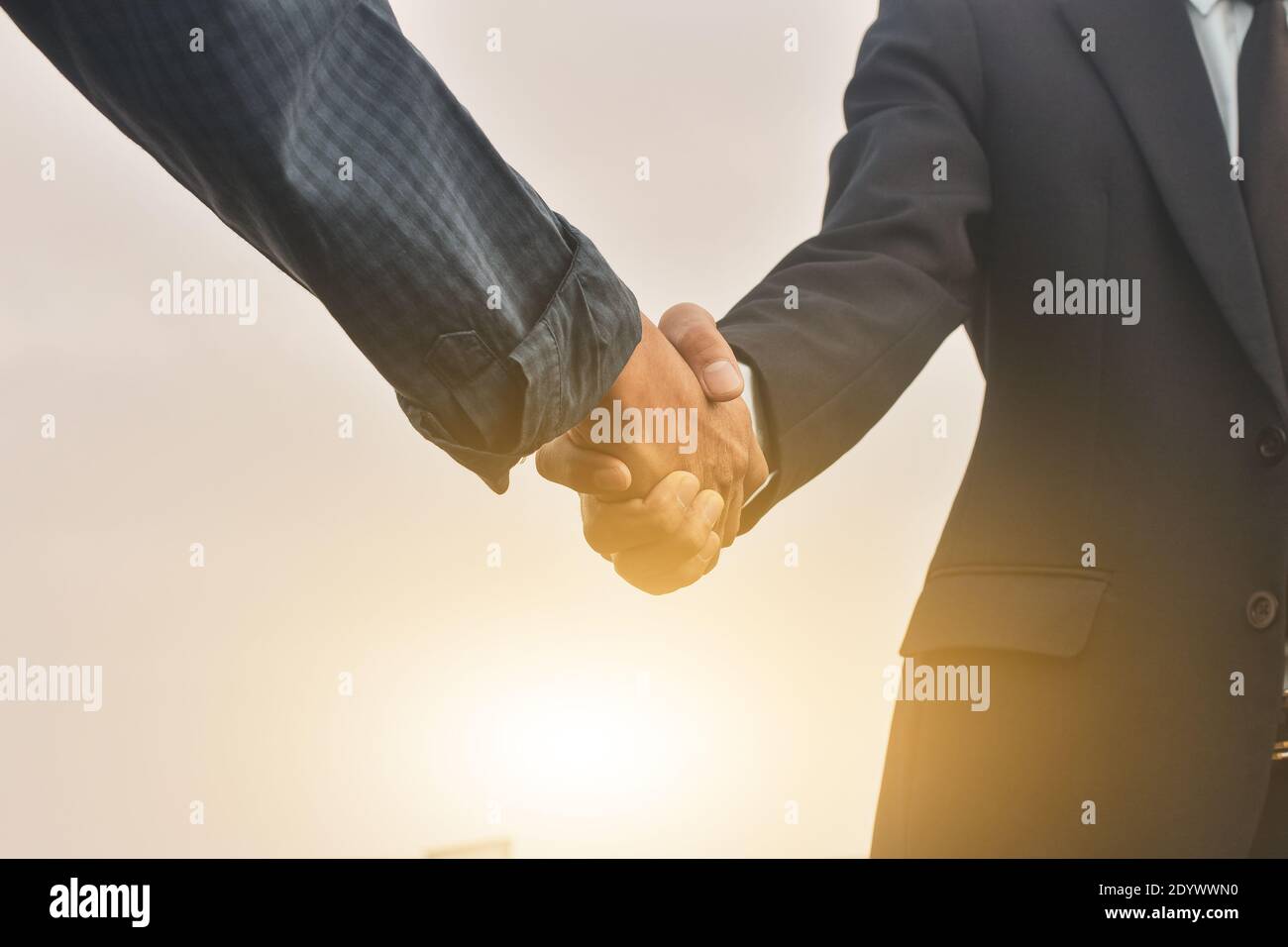 Businessman signs contract shake hands hi-res stock photography and ...