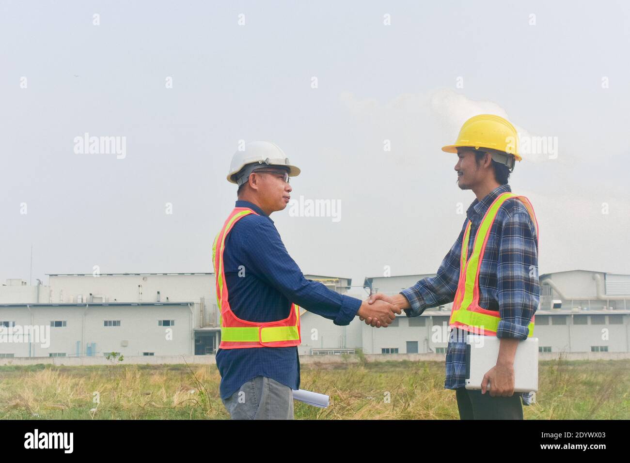 Businessman Shake hands engineer construction success construction ...