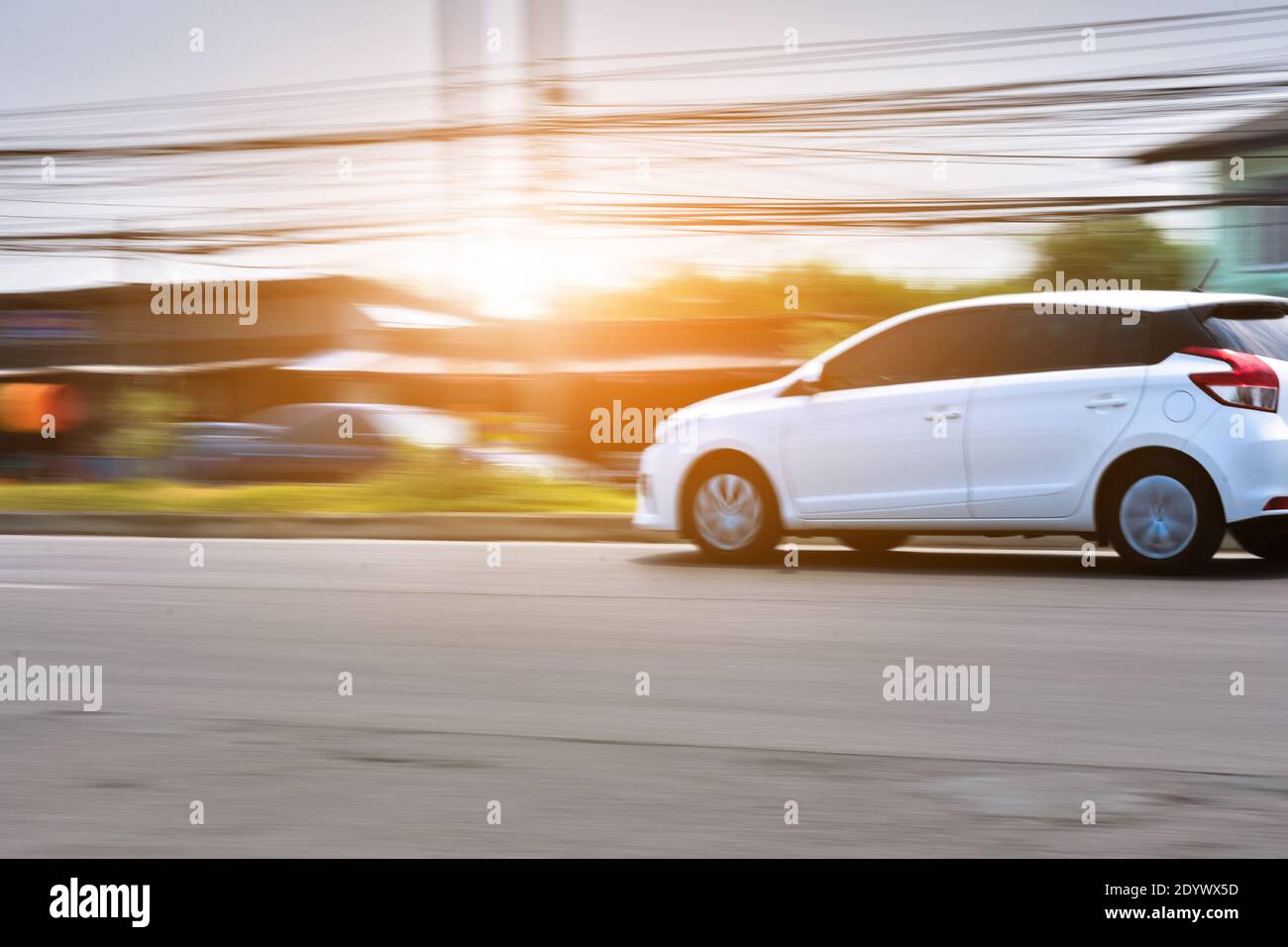 Blurry Car driving on road,car high speed on road,highway and ...