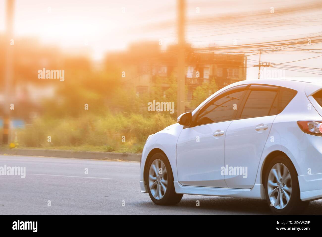 Blurry Car driving on road,car high speed on road,highway and ...