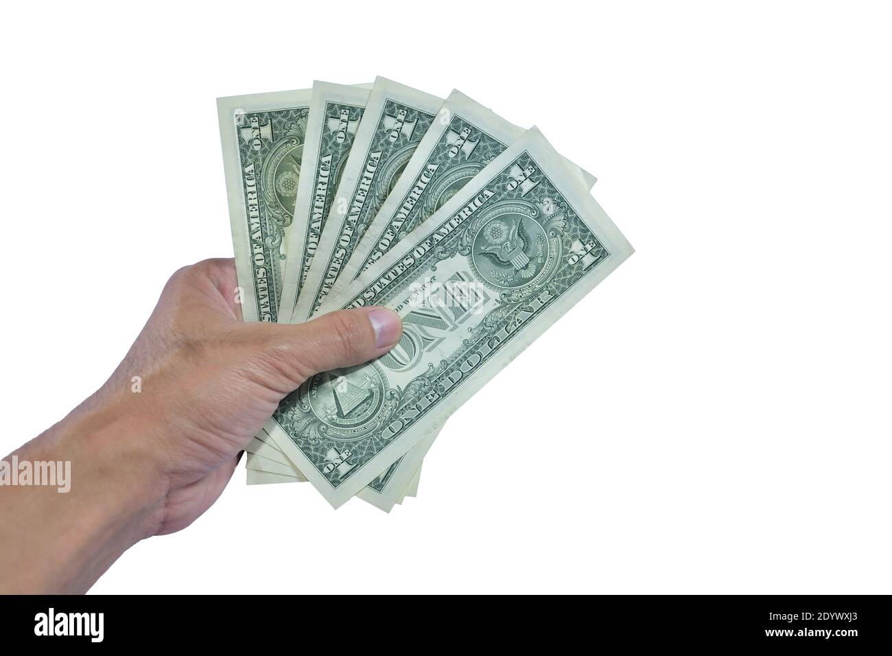 Close up Hand holding dollar on white background Stock Photo - Alamy