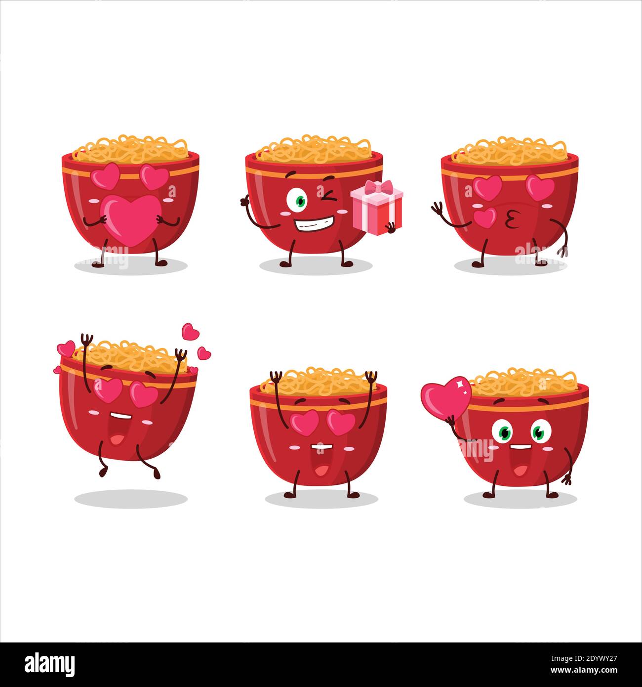 Bowl of noodles cartoon character with love cute emoticon. Vector ...