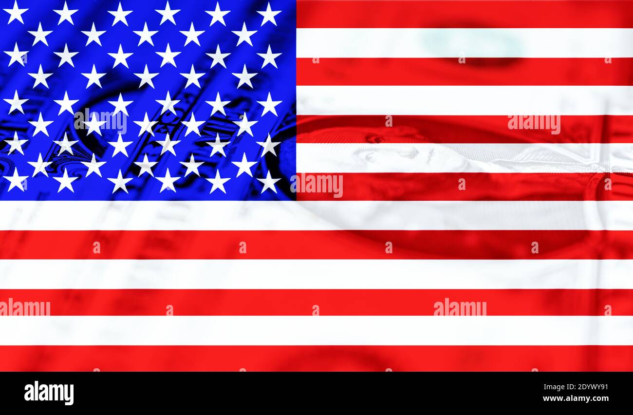 US dollar money on Flag of USA design for background Stock Photo - Alamy