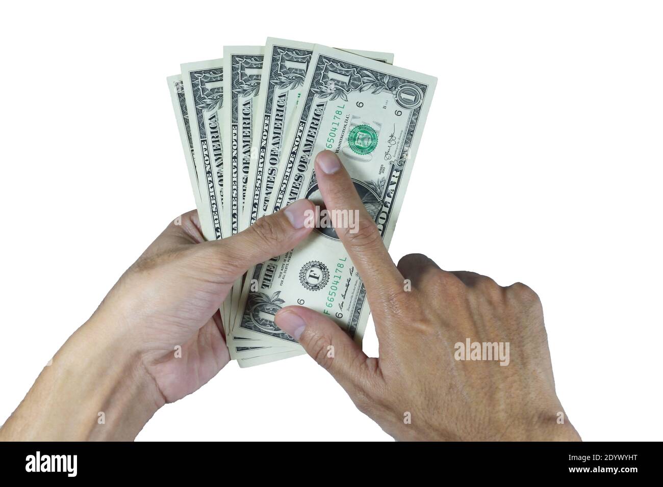 Hand holding dollar on white background in concept saving money ...